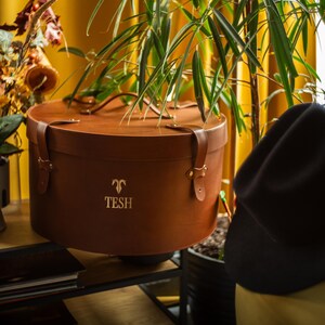 Leather Hat Box, Vintage Style Hat Box, Travel Hat Box, Train Case ...