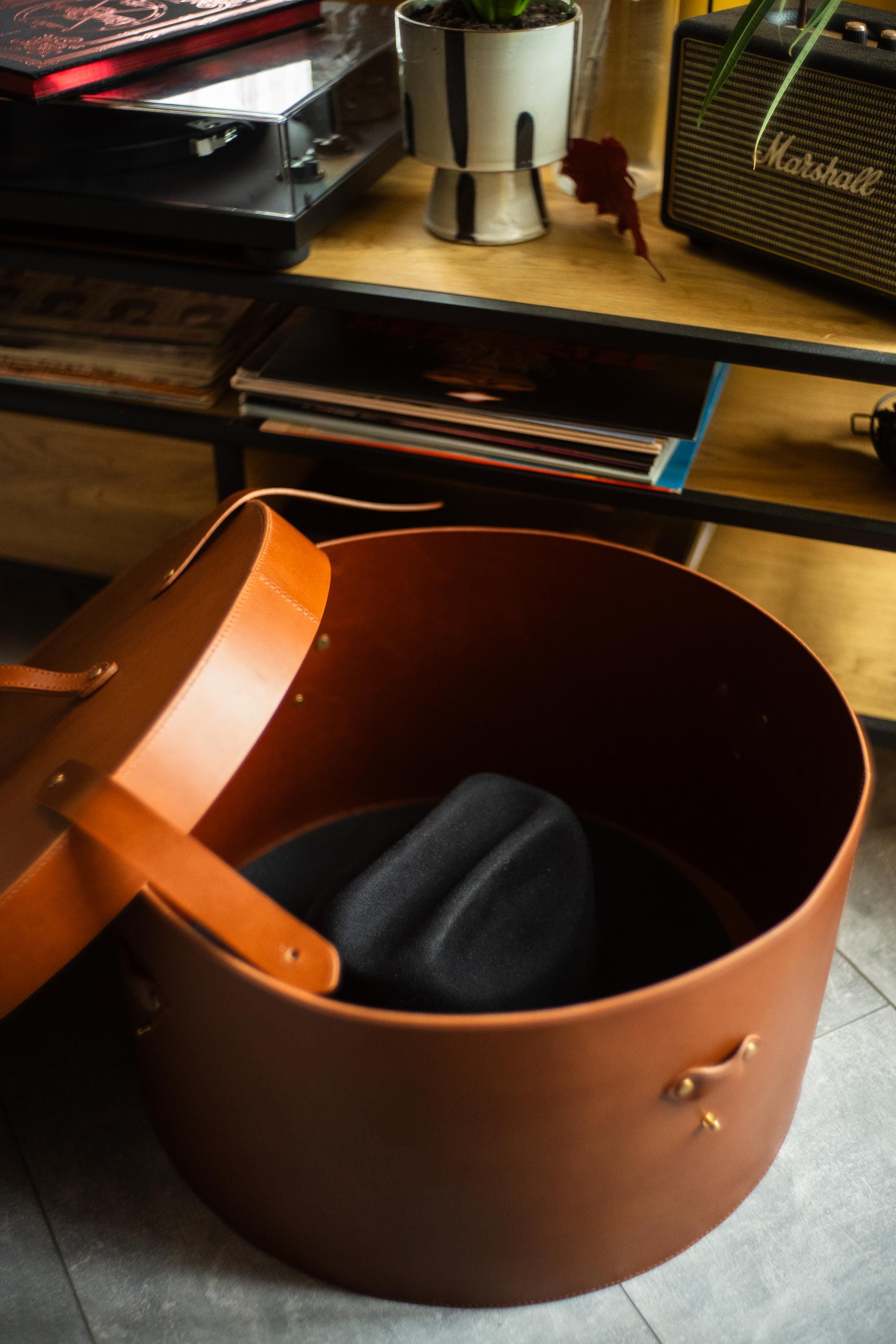 Leather Hat Box, Vintage Style Hat Box, Travel Hat Box, Train Case ...