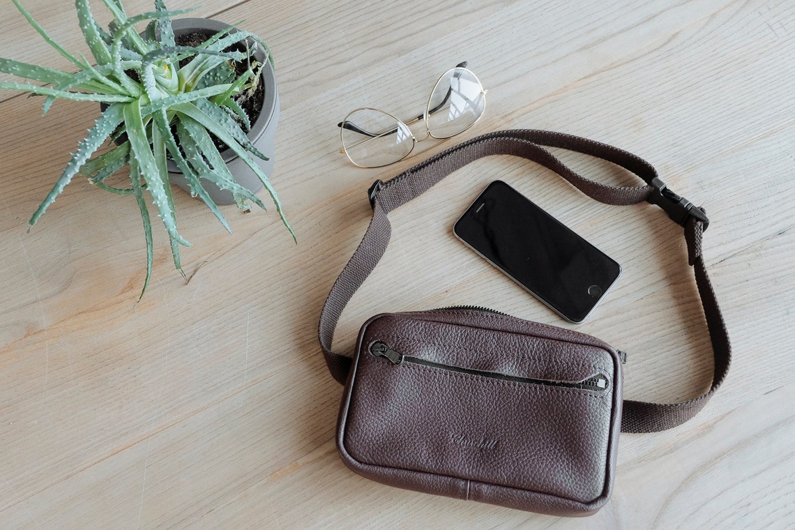 Minimalist Leather brown Belt Bag Leather Waist Bag Fanny | Etsy