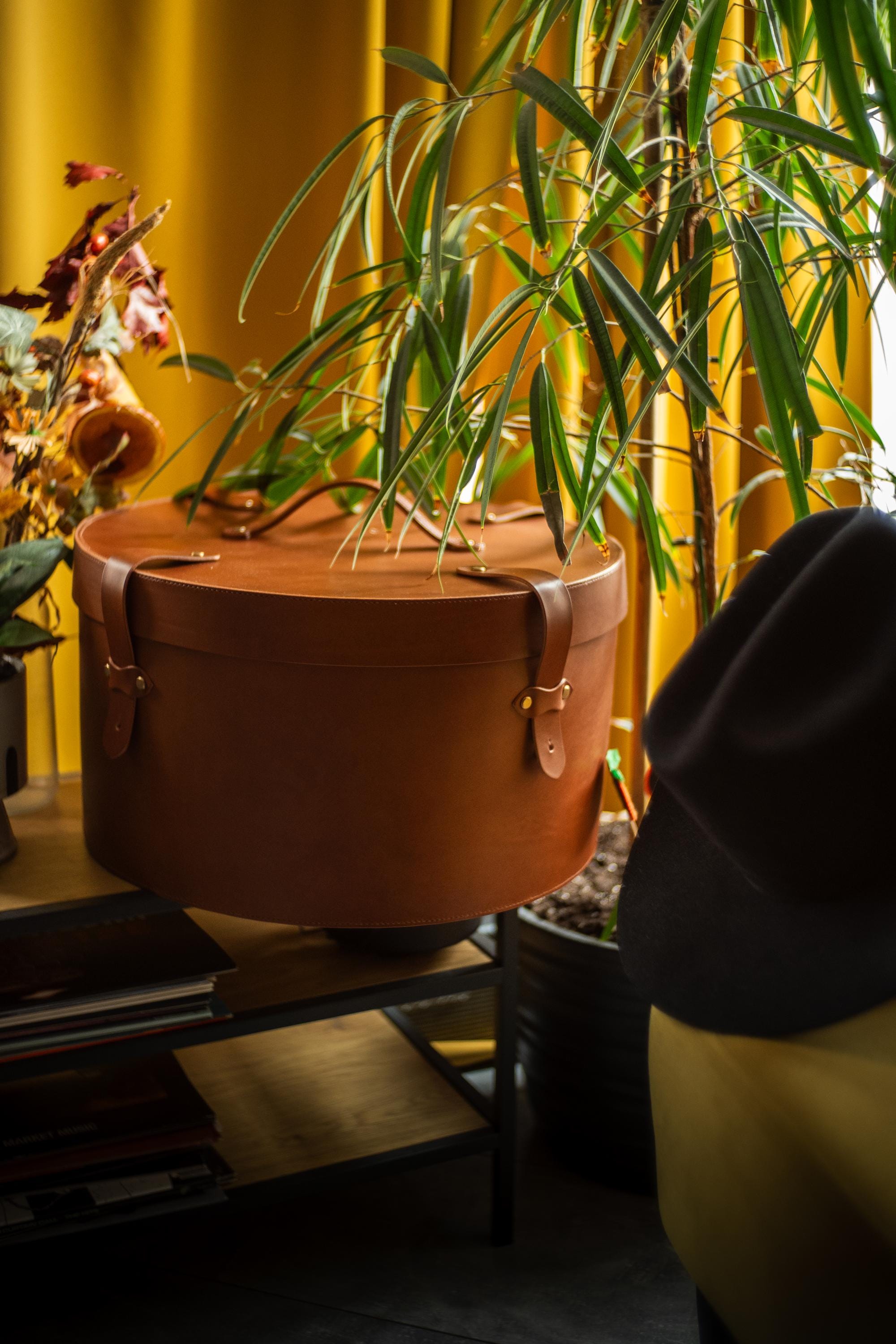 Leather Hat Box, Vintage Style Hat Box, Travel Hat Box, Train Case ...