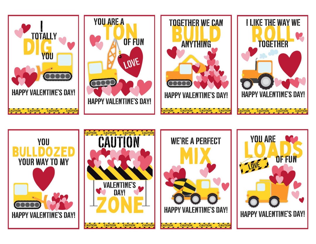 Construction Valentine's Day Cards | Digital Download - Etsy