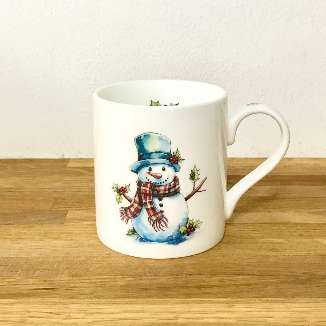 Snowman Bone China Mug: Tartan Scarf, Christmas Cup - Etsy UK