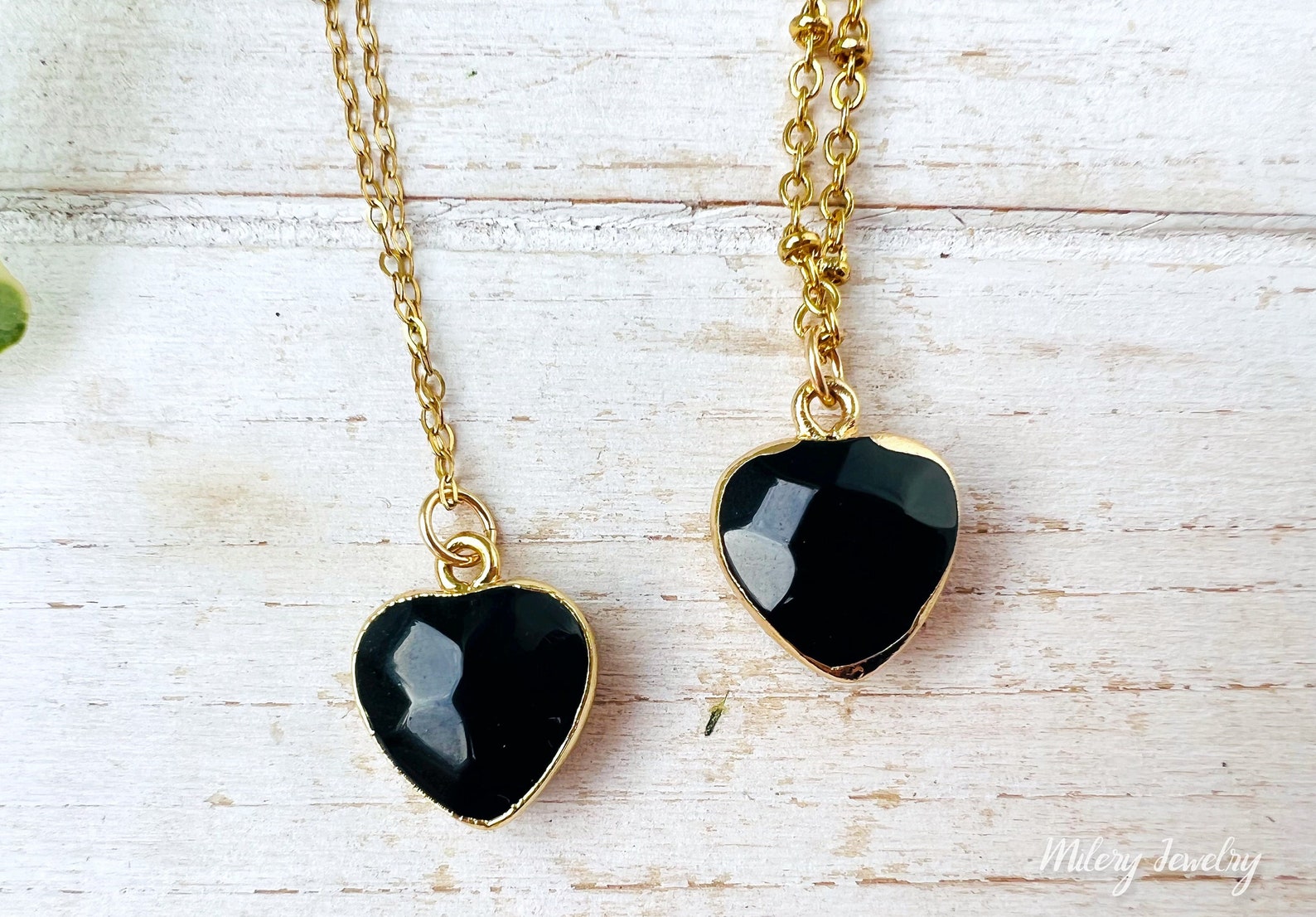 Black Onyx Heart Gold Bezel Pendant Necklace, 14k Gold Filled Chain ...