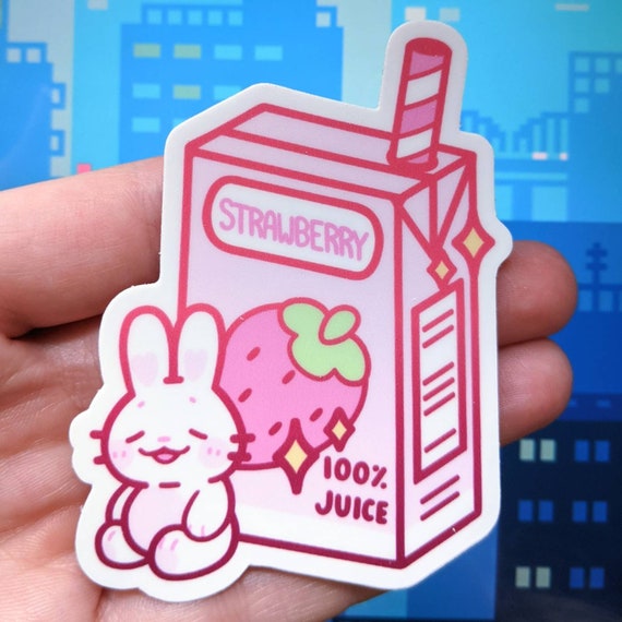 Strawberry Juice Box Bunny Sticker | Etsy
