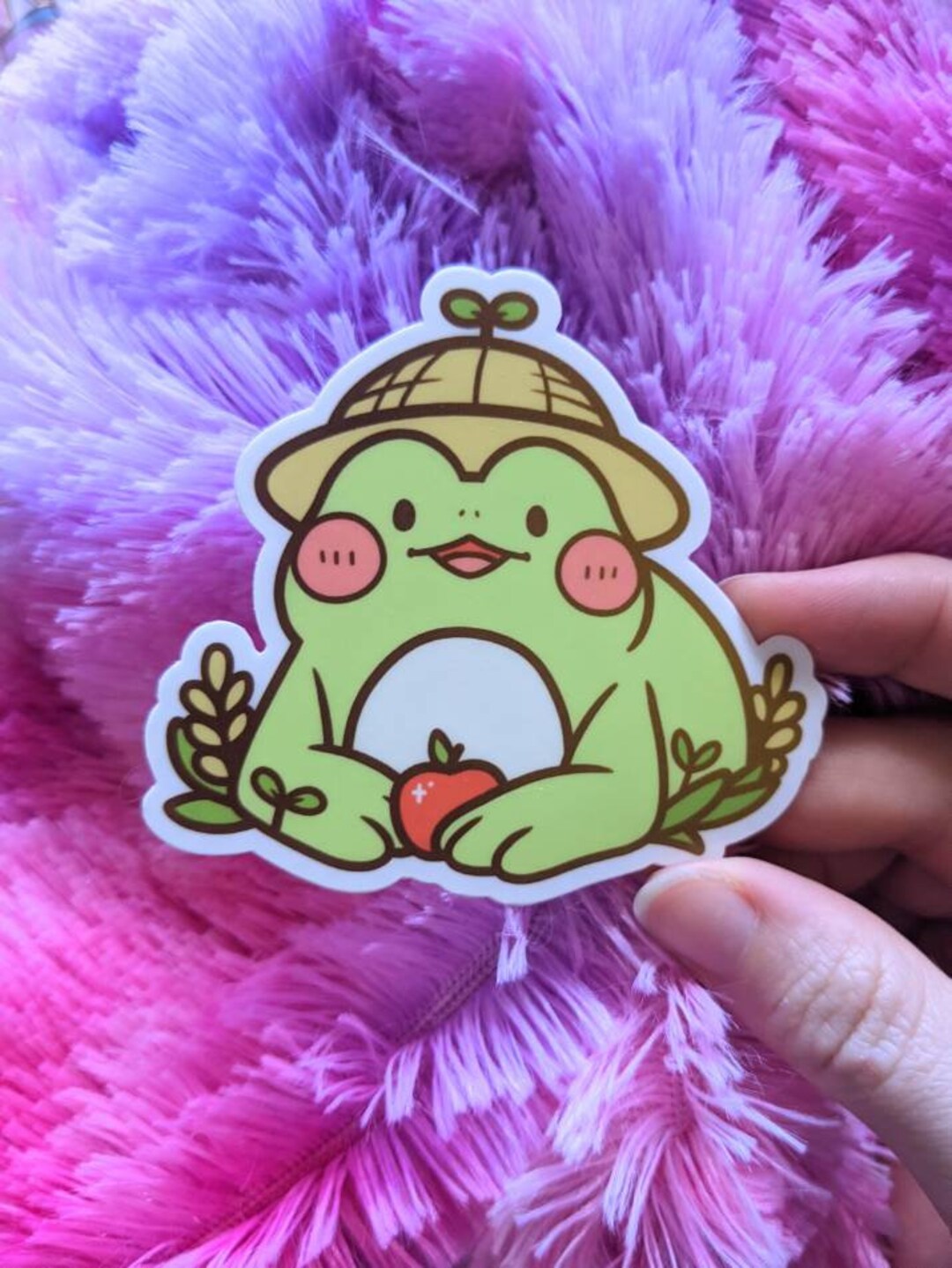 Happy Farmer Frog Sticker - Etsy