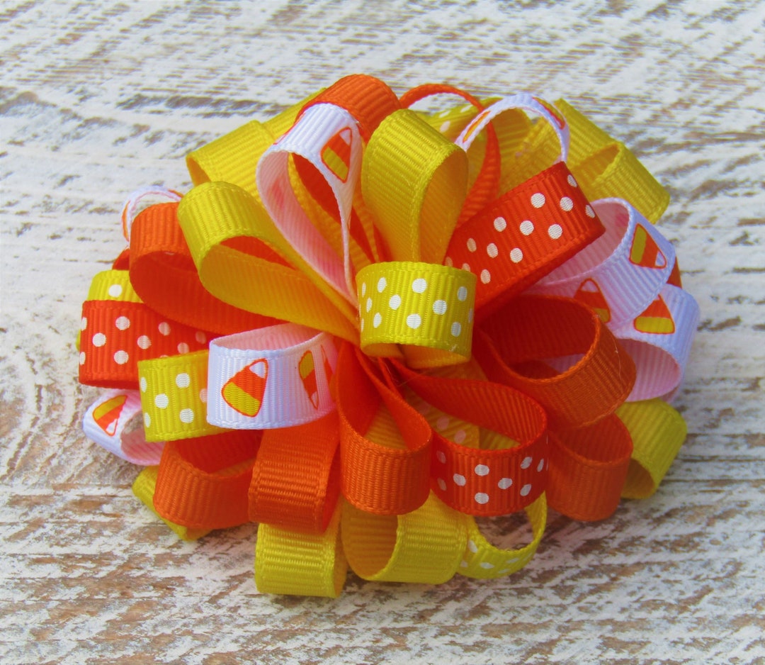 Candy Corn Bow Loopy Puff Bow Polka Dot Orange Hair Bow - Etsy