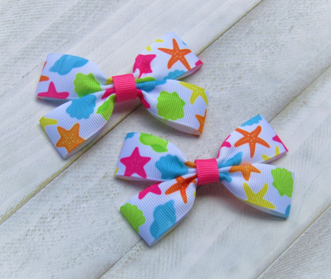 Beach Shells Bow Starfish Bow Beach Hair Bow Pigtails - Etsy