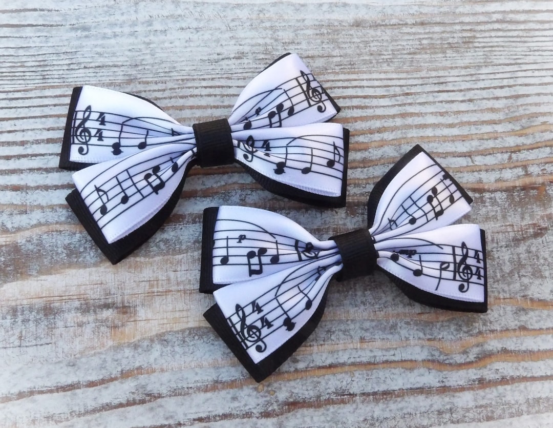 Musical Notes Bow Black & White Bow Small Clippie Bow - Etsy