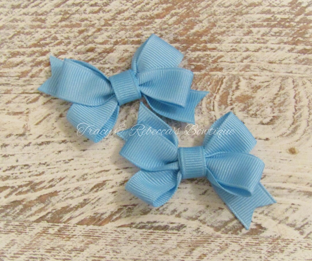 Blue Pinwheel Bow, Tiny Bow, Baby Blue Bow, Pigtails, Small Clippie Bow ...