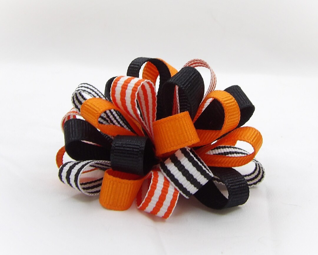 Orange & Black Loopy Bow, Loopy Puff Bow, Halloween Bow, Orange Hair Bow, Black Hair Bow ...