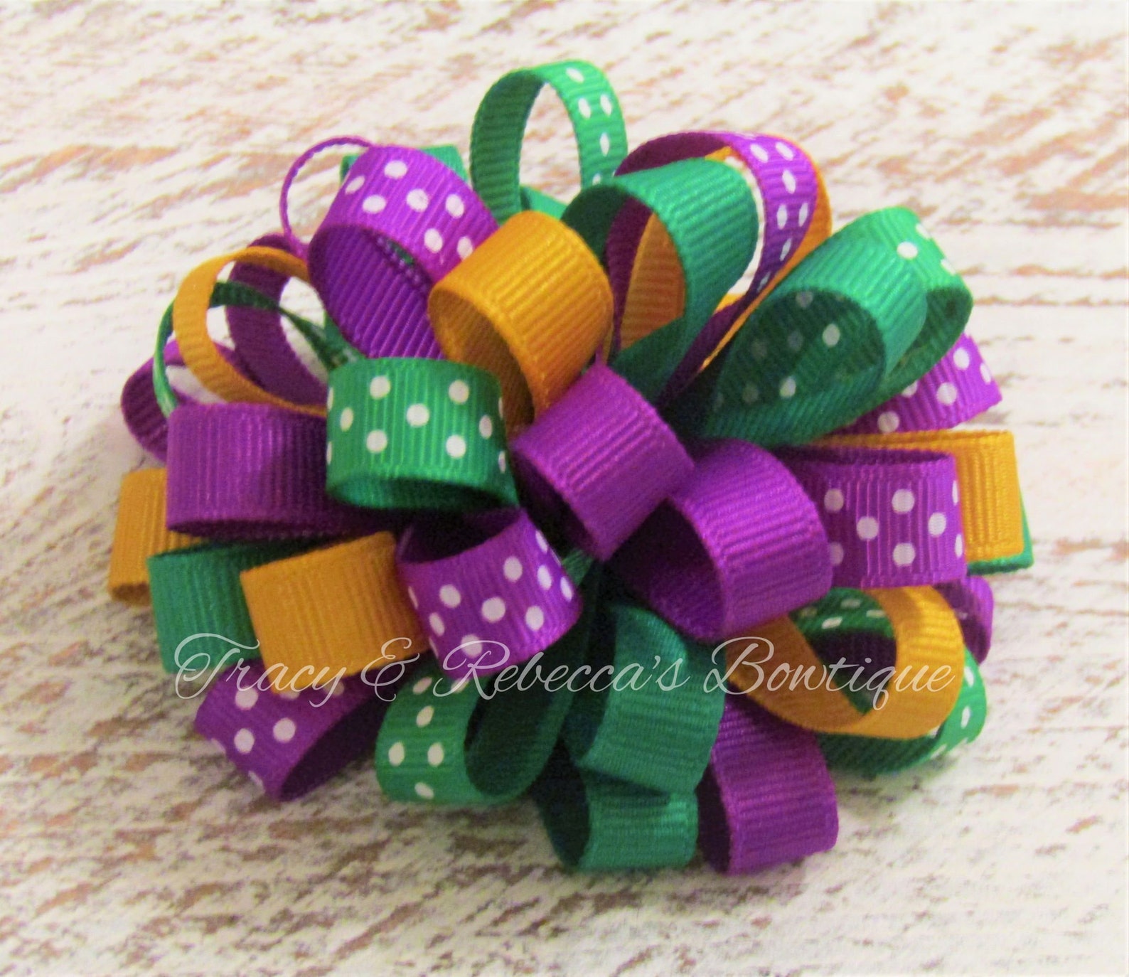 Mardi Gras Bow Loopy Puff Bow Small Loopy Bow Purple Green - Etsy