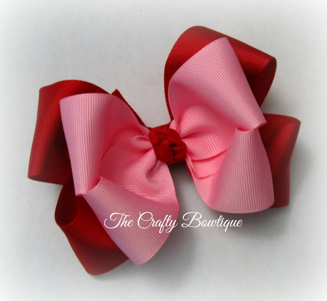 Red & Pink Bow, Large Layered Bow, Red Boutique Bow, Pink Boutique Bow ...