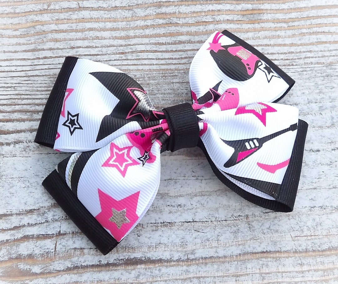 Rocker Girl Bow Large Boutique Bow Pink & Black Bow Layered - Etsy
