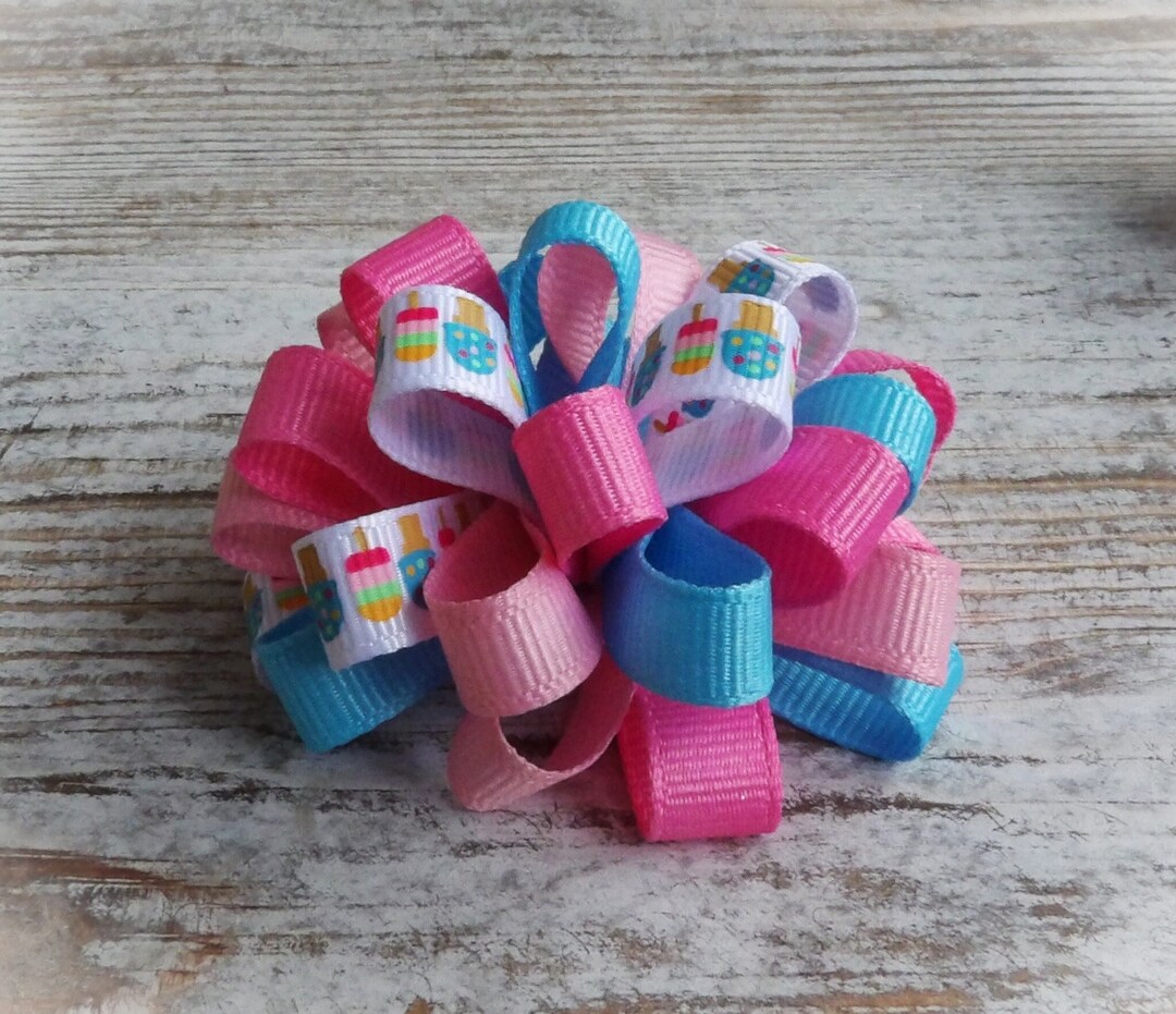 Ice Cream Loopy Bow Loopy Puff Bow Pink & Blue Bow Summer - Etsy Ice Cream Loopy Bow Loopy Puff Bow Pink & Blue Bow Summer - Etsy