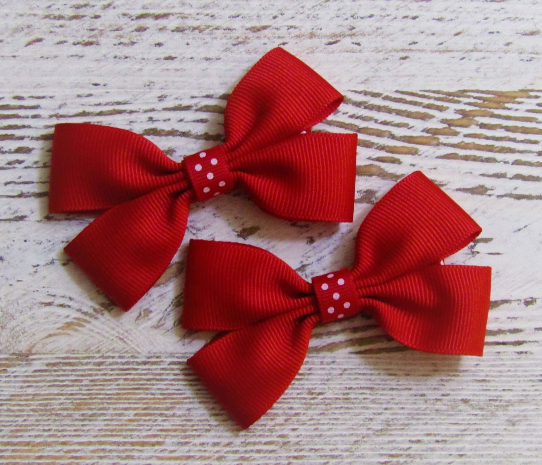 Red Polka Dot Bow, Small Red Bow, Red Baby Bow, 3 Inch Bow, School Bow ...