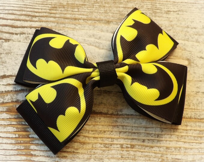 Batman Hair Bow, Large Layered Bow, Black & Yellow Bow, Black Hair Bow ...
