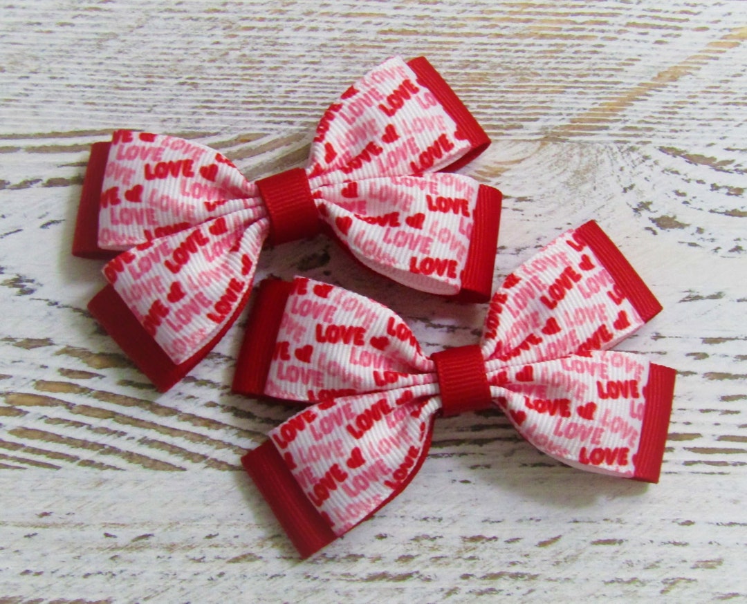 Valentine Love Bow, Small Clippie Bows, Valentine Pigtails, Red ...