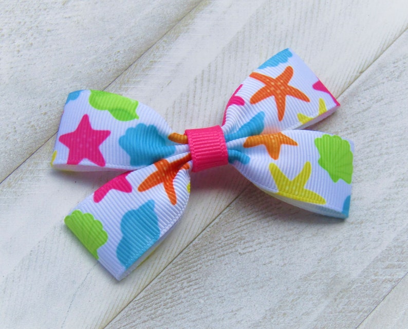 Beach Shells Bow Starfish Bow Beach Hair Bow Pigtails - Etsy