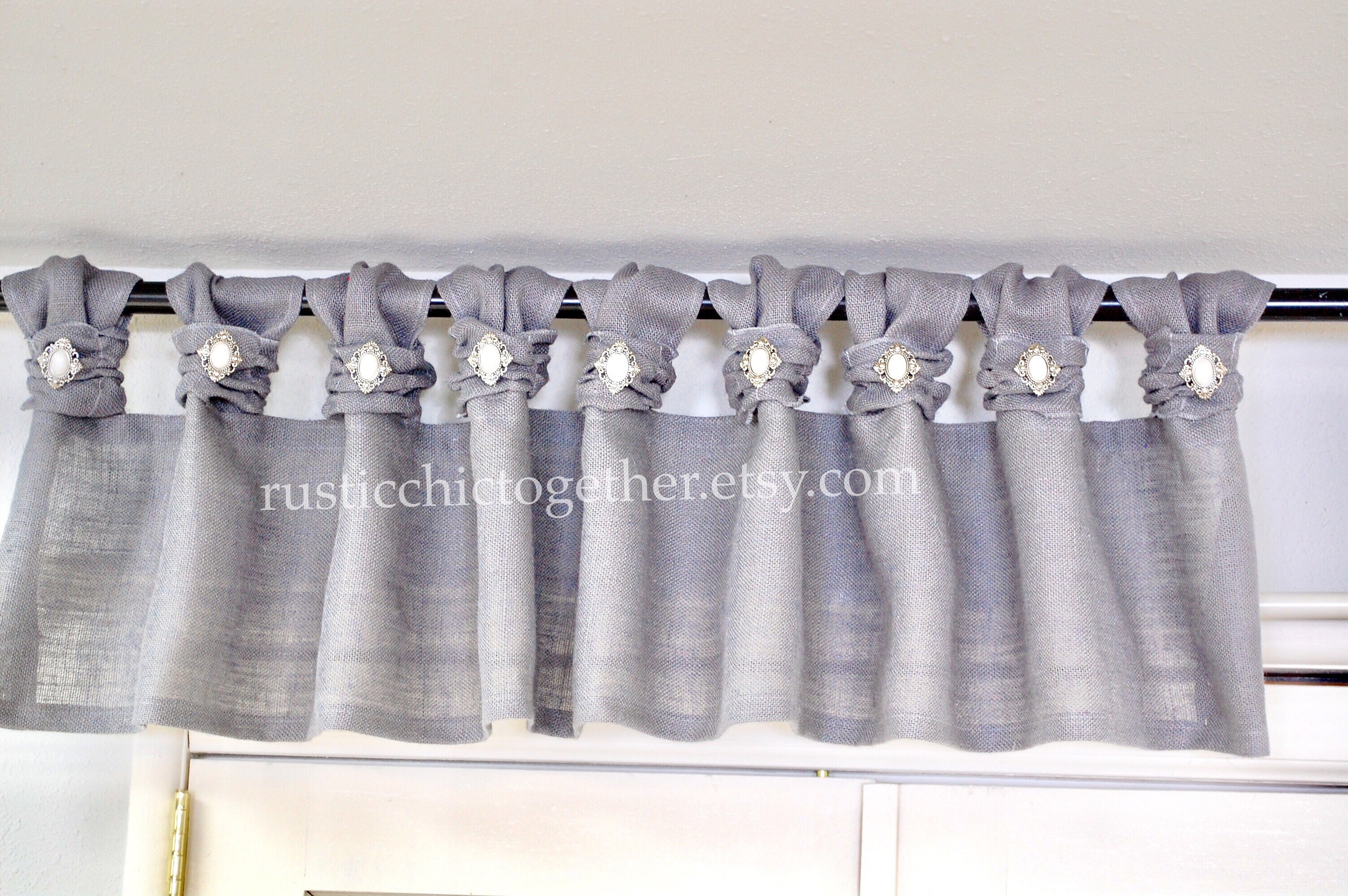 Valance in Gray Vintage Linen Old Silver Brooch | Etsy