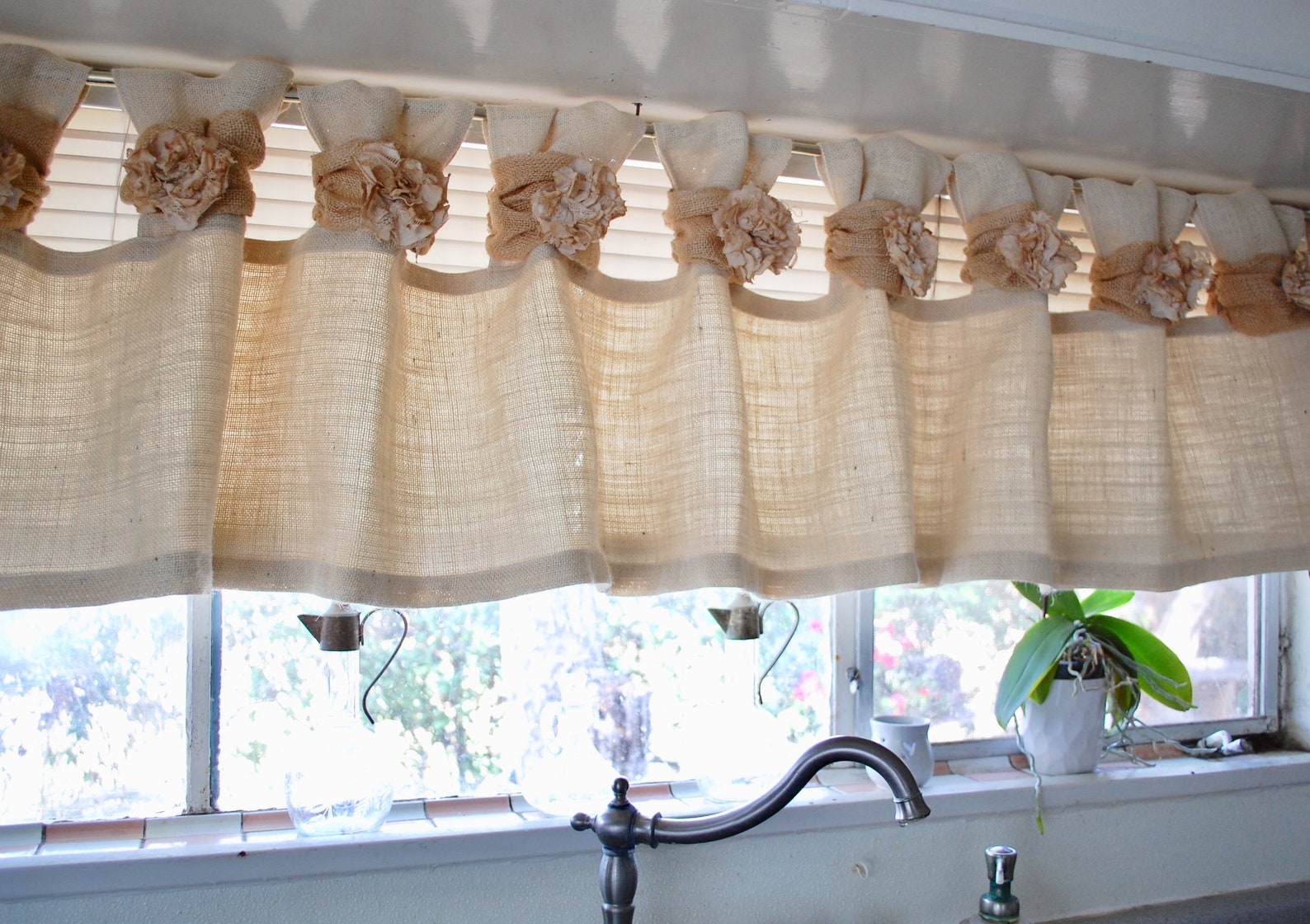 Burlap Valance off White Handmade Tea Stain Fabric and Lace - Etsy