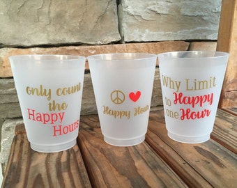The Happiest Hour Party Cup | Set of 8 16oz Frosted Shatterproof Cup ...