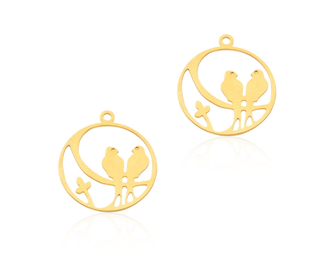 Birds Pendant, 5 PCS, Bird Circle Pendant, Birds on Branch, Love Birds ...
