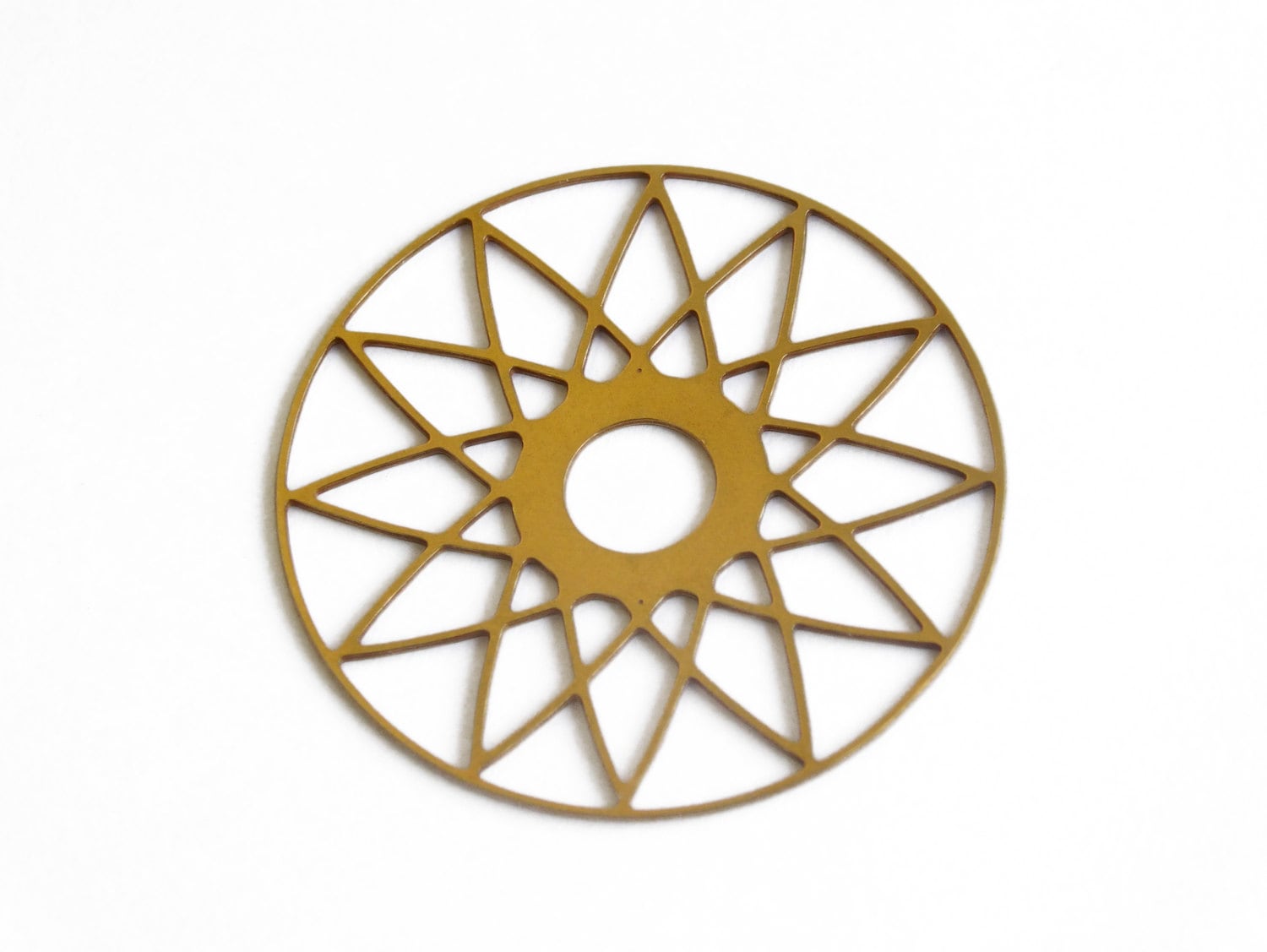 Brass Sun Pendant, Round Wheel Pendant, Geometric Circle Mandala ...