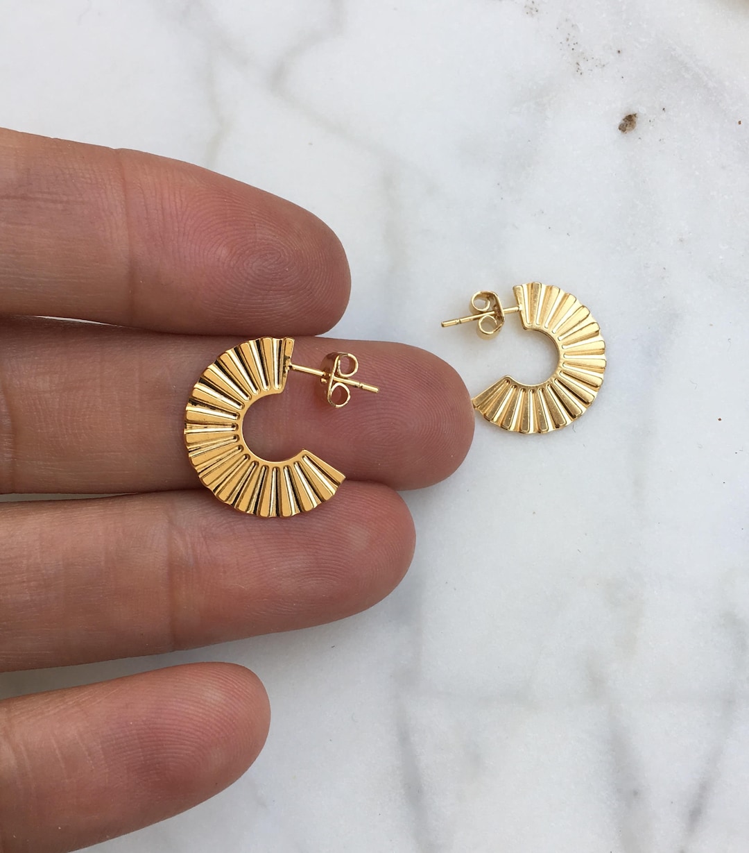 Gold Fan Earrings, Gold Stud Earrings, Art Deco Earrings, Bridesmaid ...