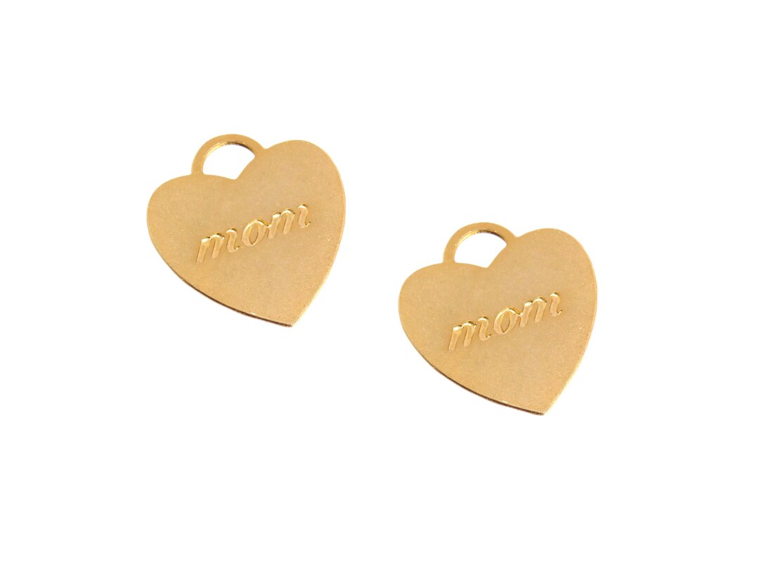 Mom Heart Pendant, 2 Pc, Gold Plated Charm, Engaraved 'mom' Tag, Lock ...
