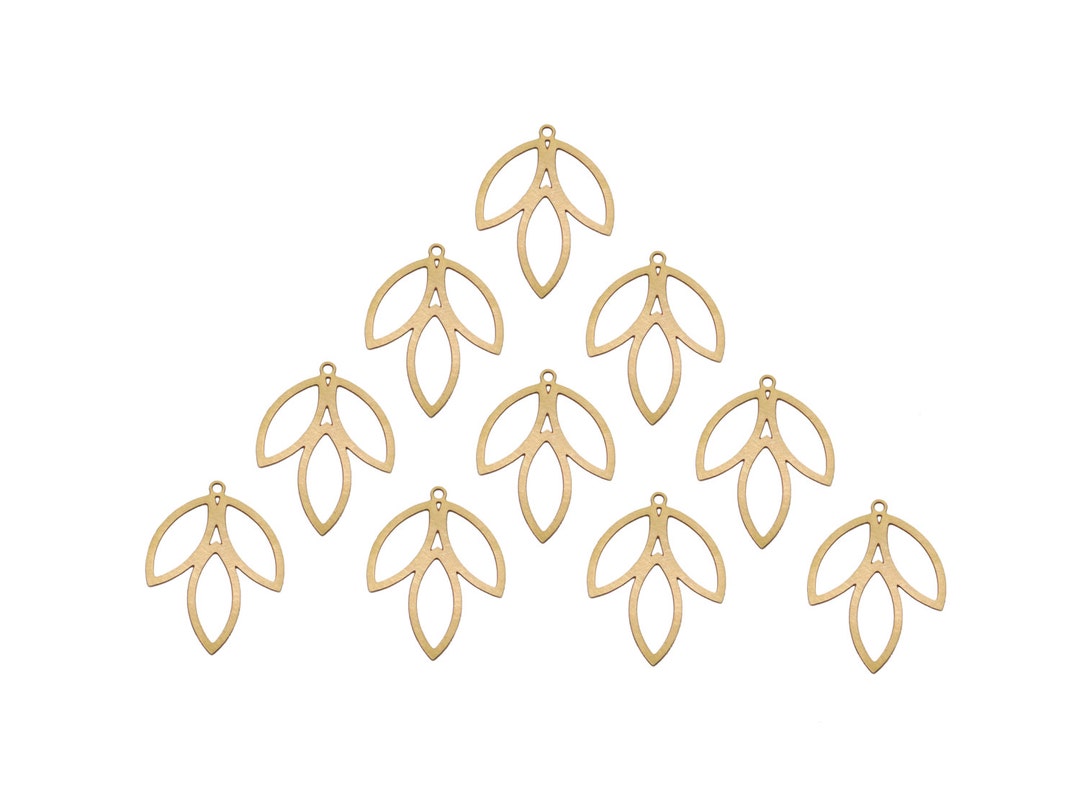 Three Leaf Pendant, 10 Pcs, Raw Brass, Floral Lotus Pendant, Brass Leaf ...
