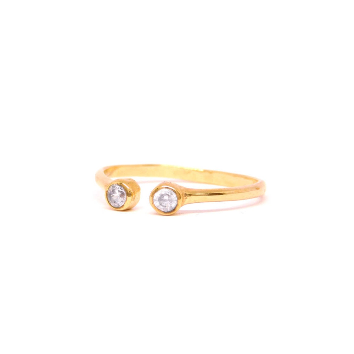 Dual Birthday Ring, Gold Ring, Silver Zircon Ring, Open Cuff Ring ...