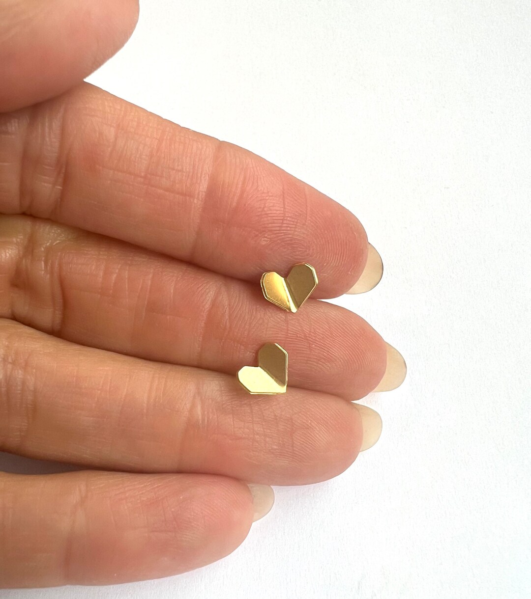 Folded Gold Heart Studs, Tiny Heart Earrings, Heart Stud Earrings, Gold ...
