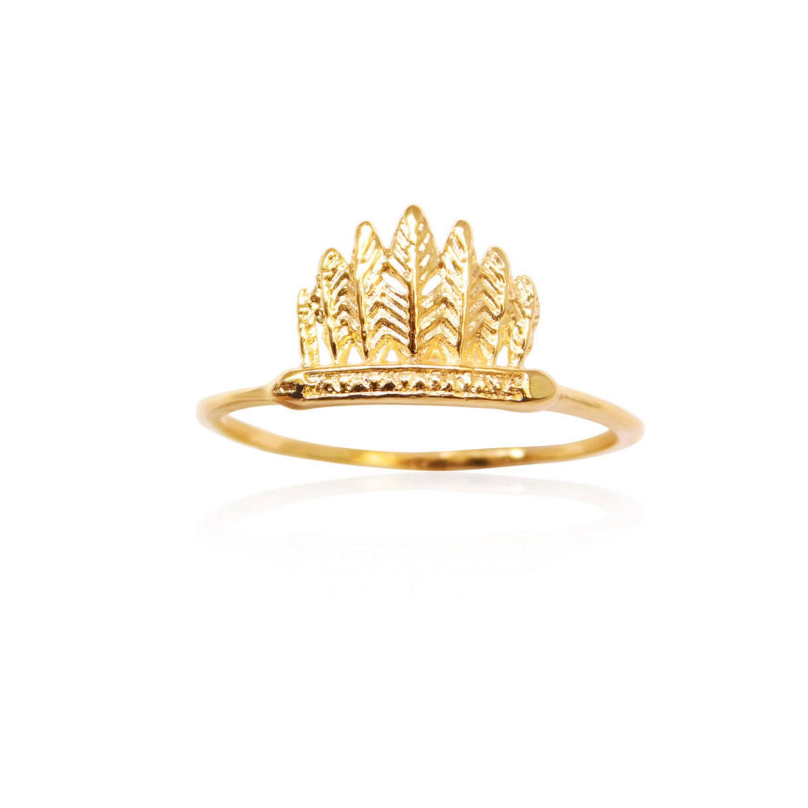 Gold Feather Crown Ring 14k Deep Gold Ring Feather Jewelry - Etsy