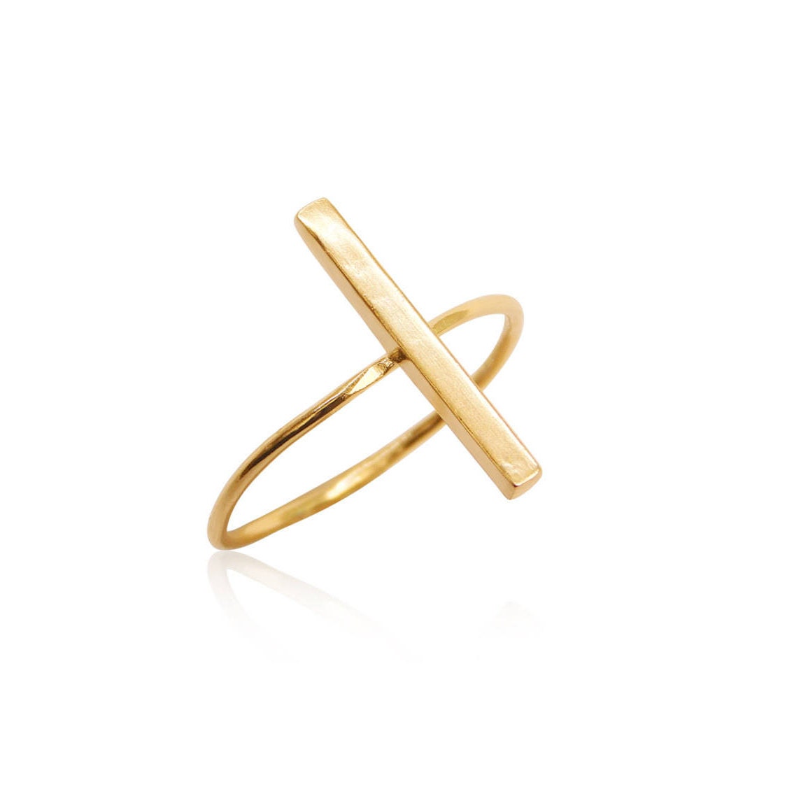 Gold Bar Ring, 14k Gold Plated Ring, Minimal Line Ring, Gold Trendy ...