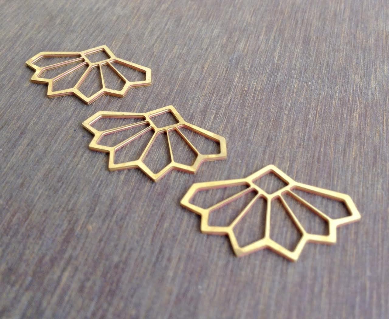 Gold Fan Pendant 3 Pcs Geometric Fan Charm Art Deco - Etsy