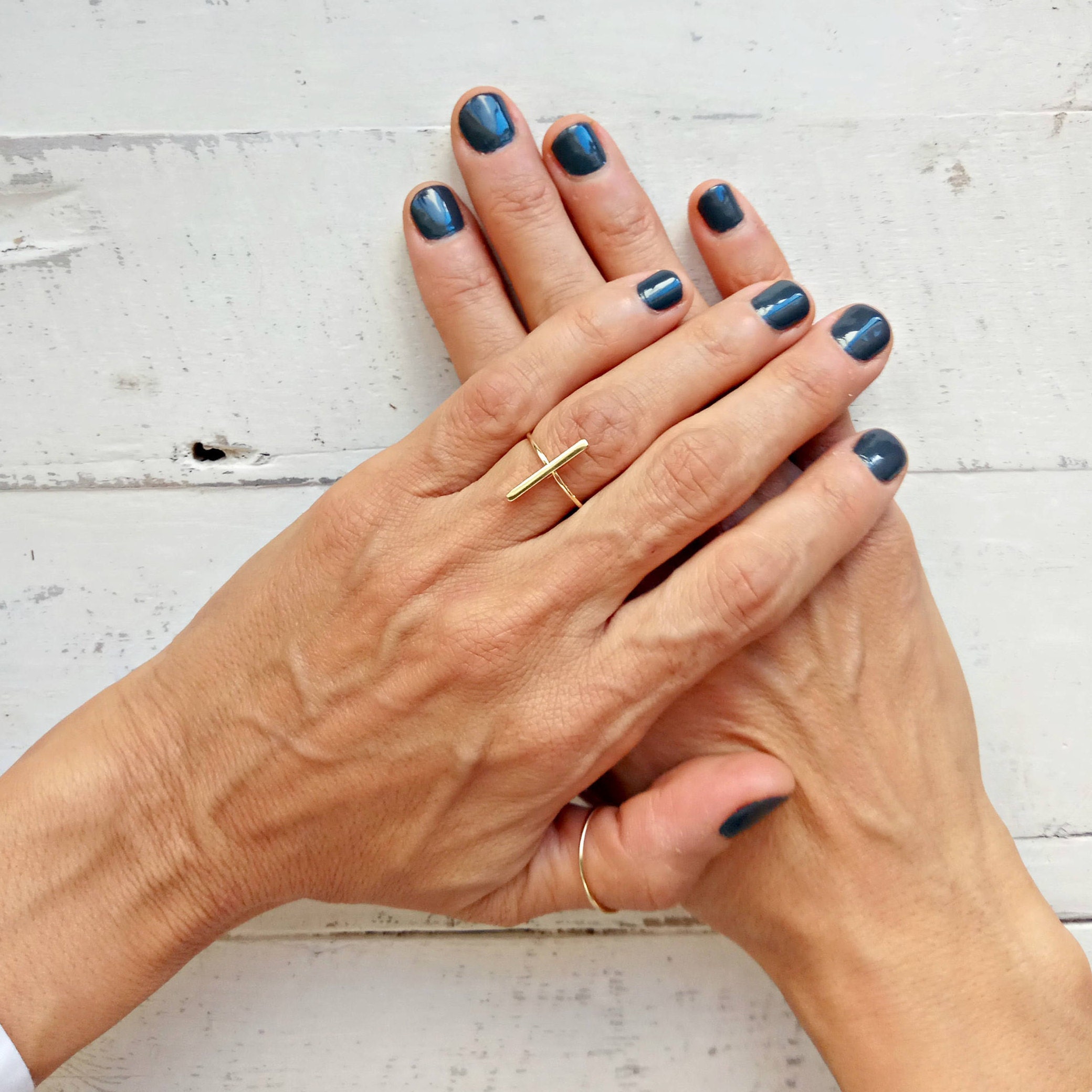 Gold Bar Ring, 14k Gold Plated Ring, Minimal Line Ring, Gold Trendy ...