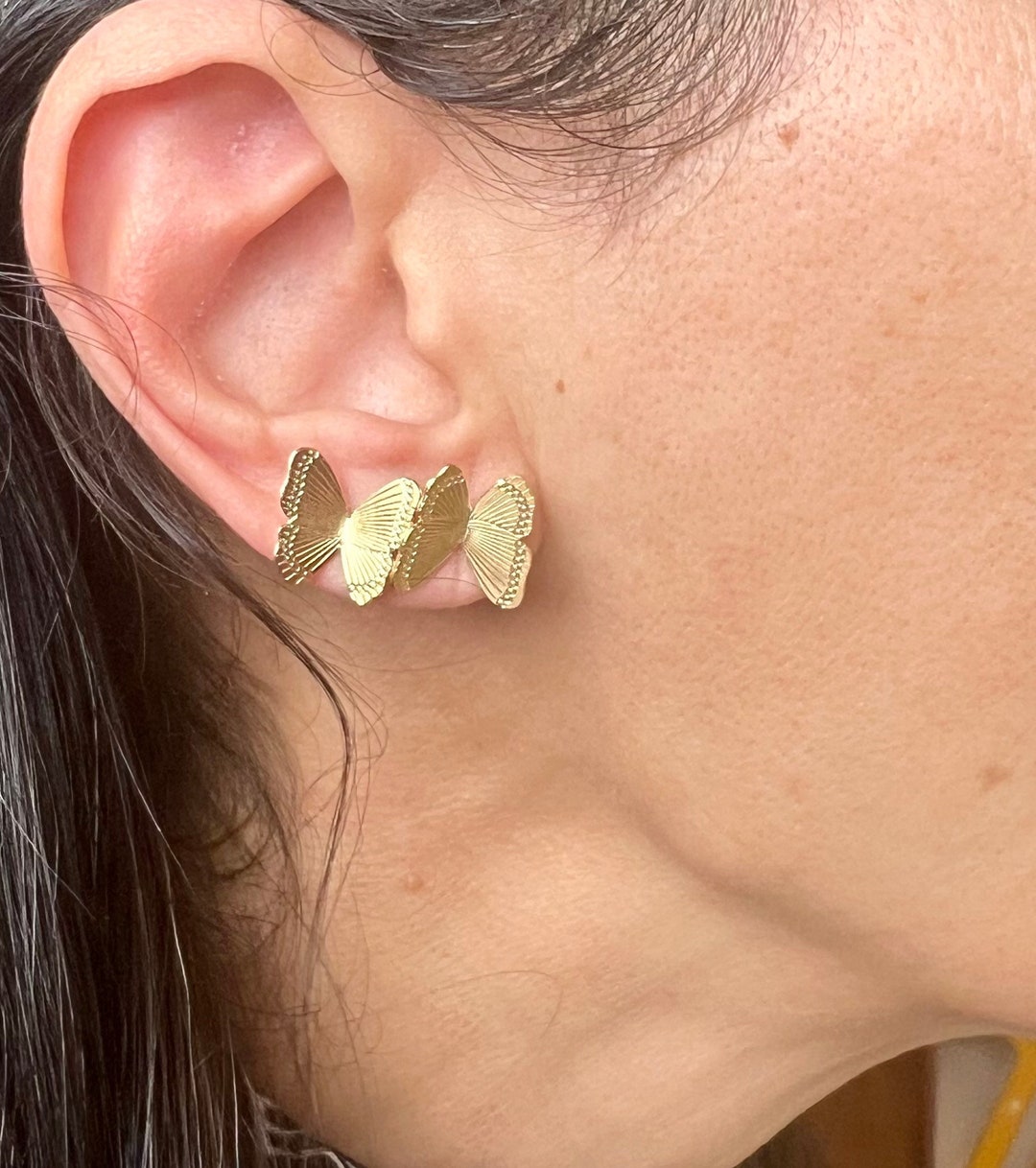 Gold Butterfly Earrings, Butterfly Statement Studs - Etsy