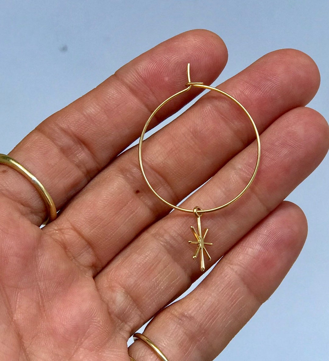 Gold Star Hoops Earring, 1 Piece, Ear Hoop Earring, Star Charm Hoop ...