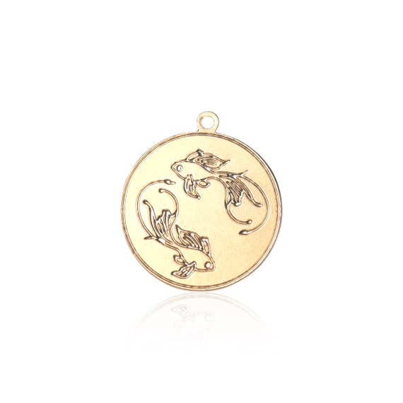 Golden Fish Pendant Pisces Koi Fish Charm Gold Circle - Etsy