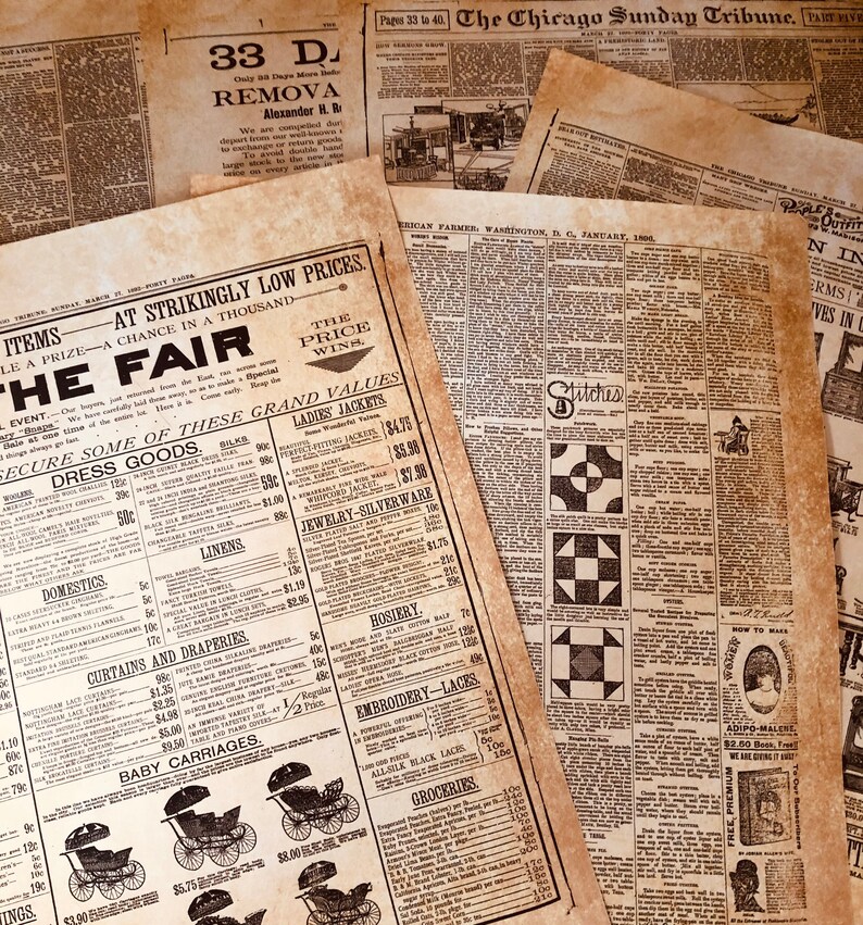20 Page Antique Historical Newspaper Ads Print on Parchment Craft Paper ...