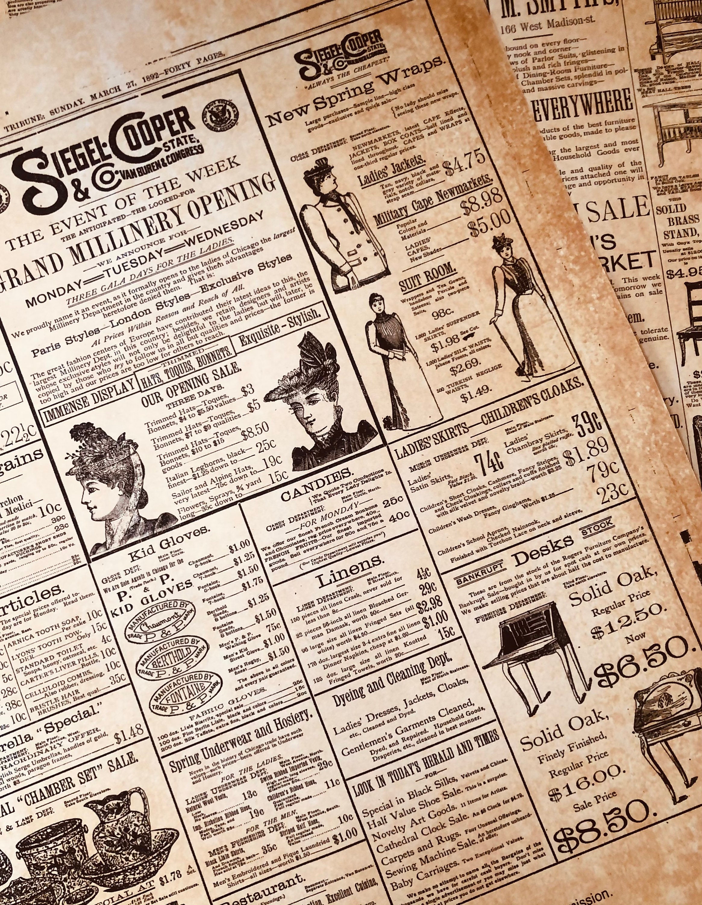 20 Page Antique Historical Newspaper Ads Print on Parchment Craft Paper ...