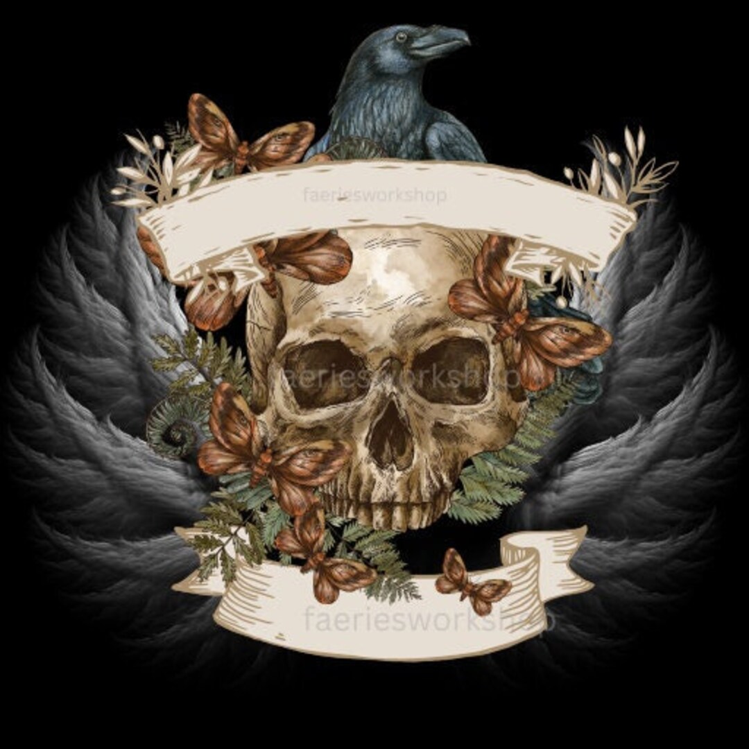 Skull and Crow Banner Journaling, Scrapbook, T-shirt, Fantasy, Design ...