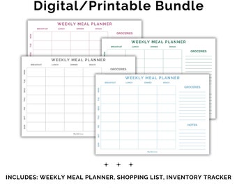Printable Minimalist Meal Weekly Planner, Digital Planner, Shopping ...