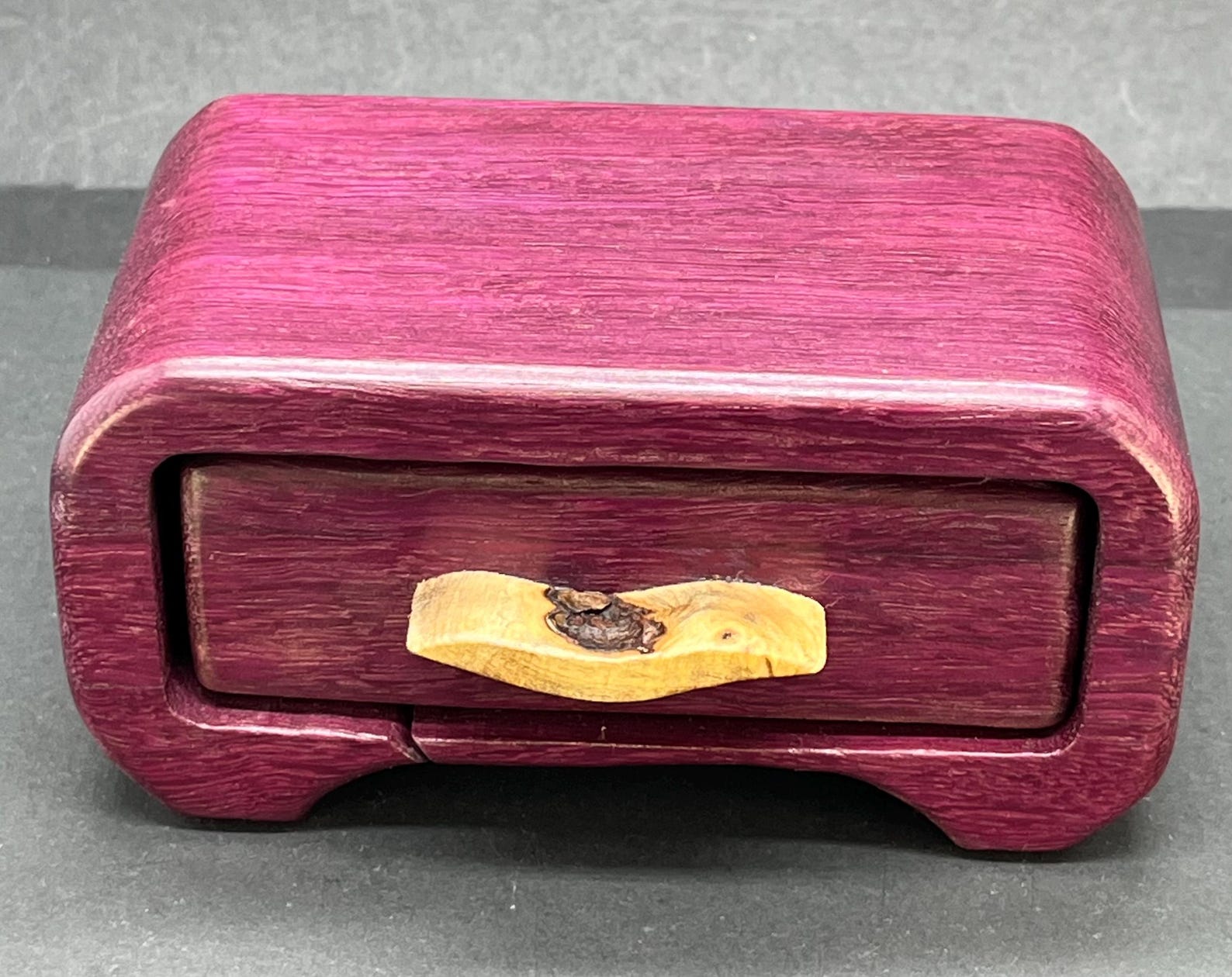 A Unique Single Drawer Purple Heart Box Hwith Buckeye Burl Handle box ...