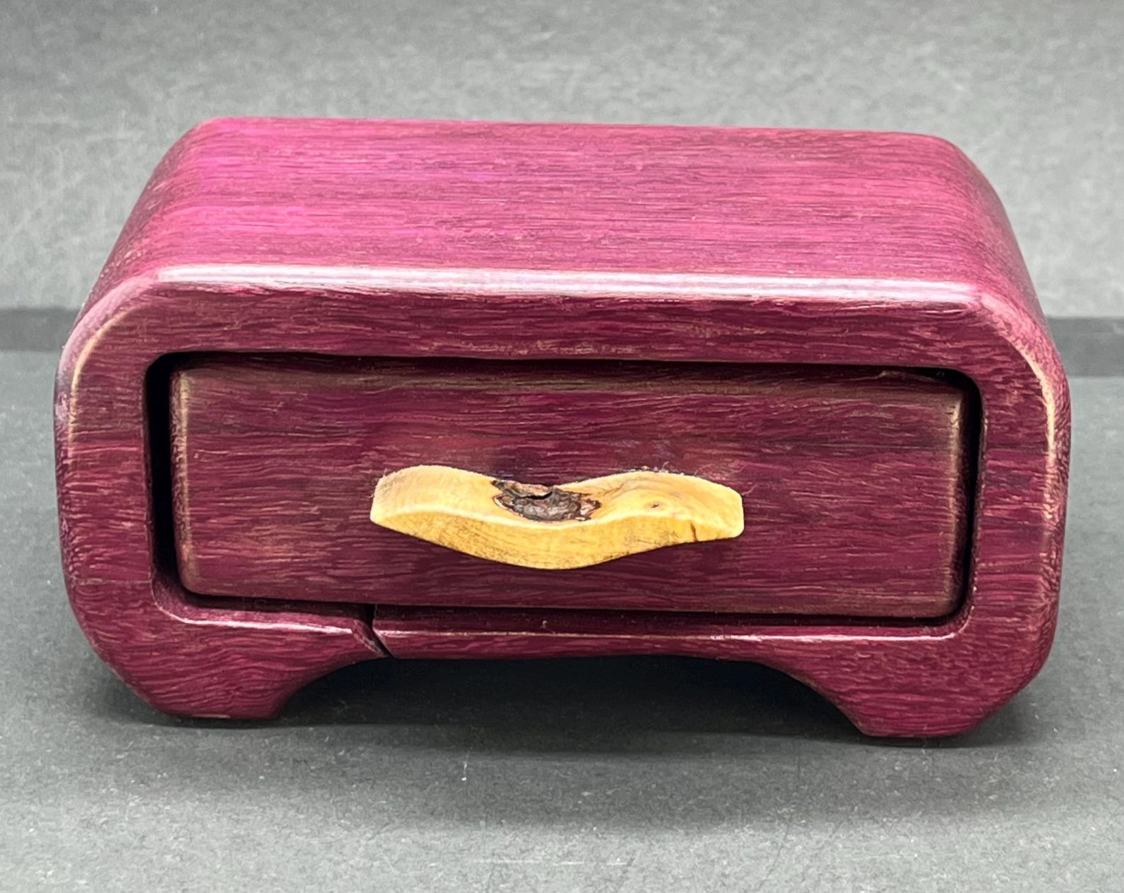 A Unique Single Drawer Purple Heart Box Hwith Buckeye Burl Handle box ...