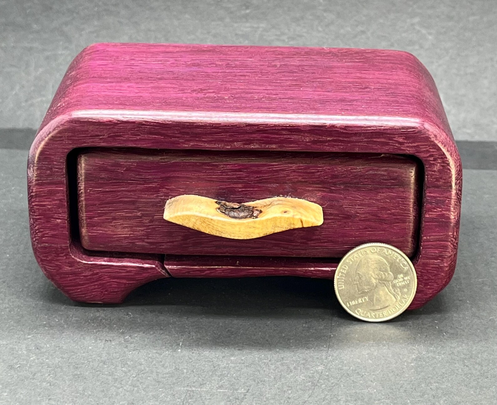 A Unique Single Drawer Purple Heart Box Hwith Buckeye Burl Handle box ...