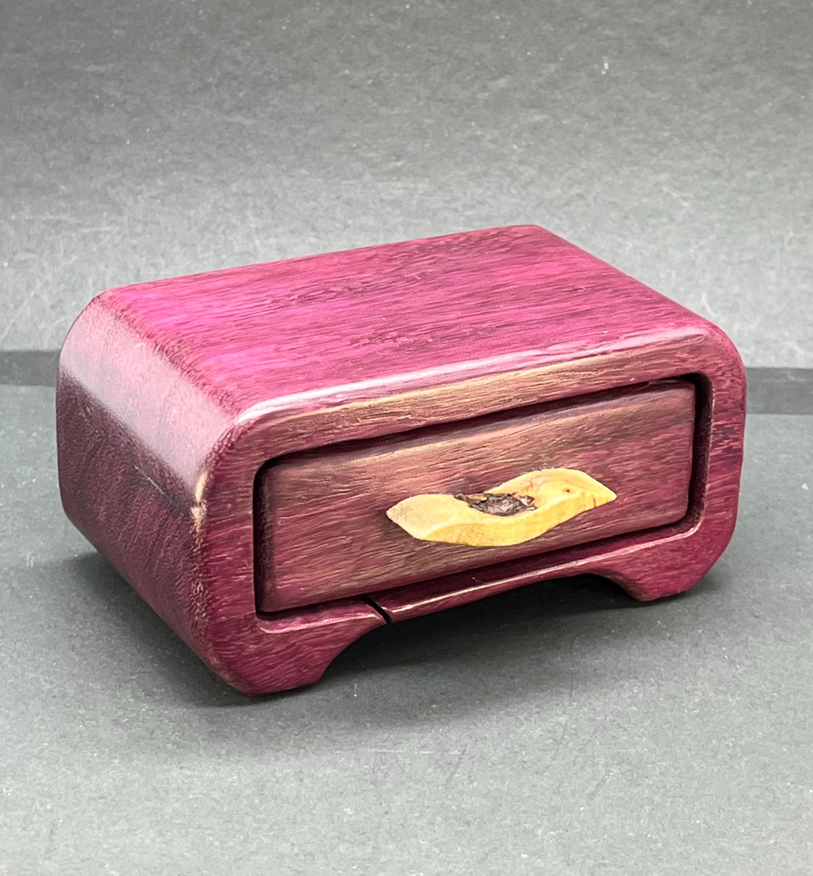 A Unique Single Drawer Purple Heart Box Hwith Buckeye Burl Handle box ...