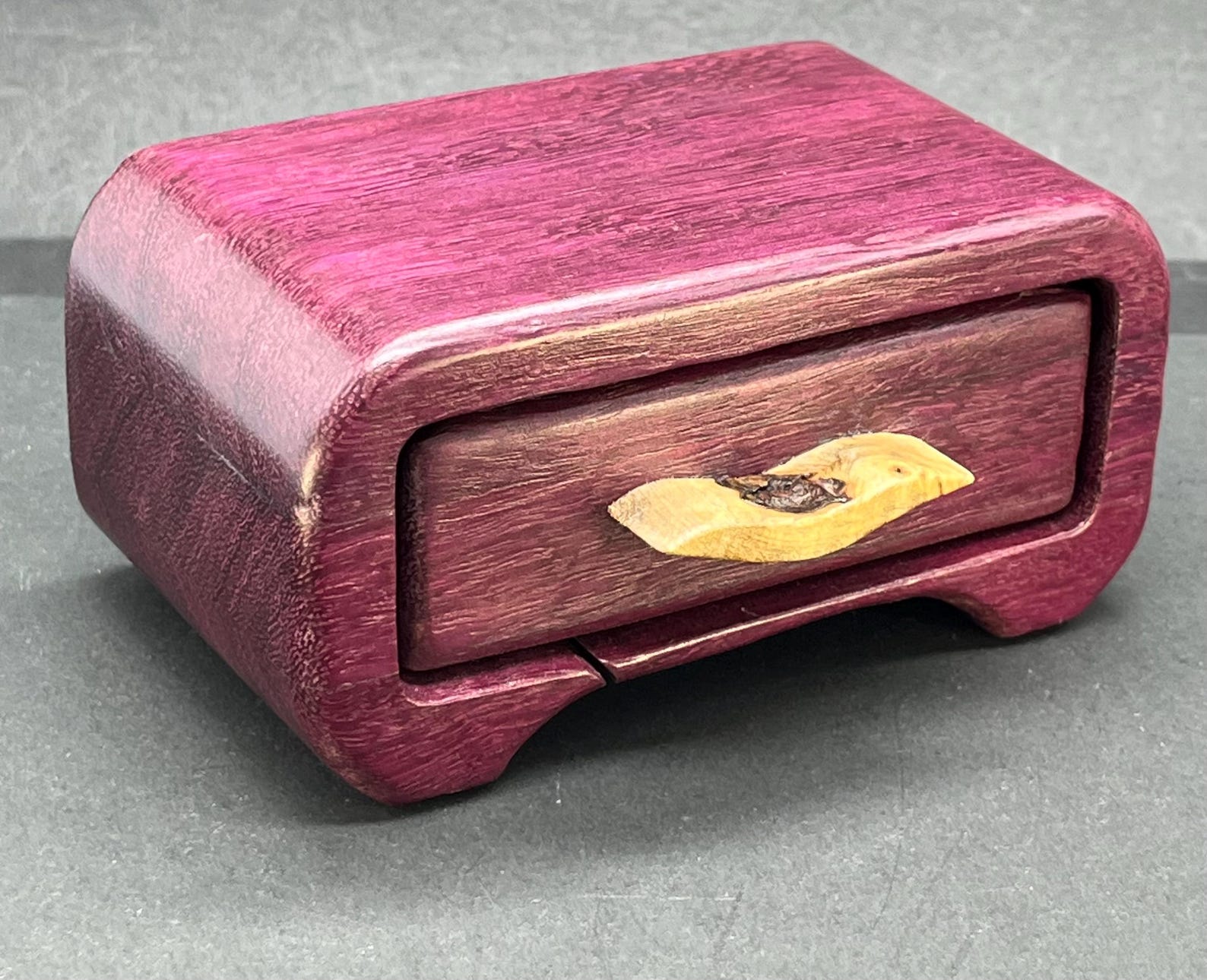 A Unique Single Drawer Purple Heart Box Hwith Buckeye Burl Handle box ...