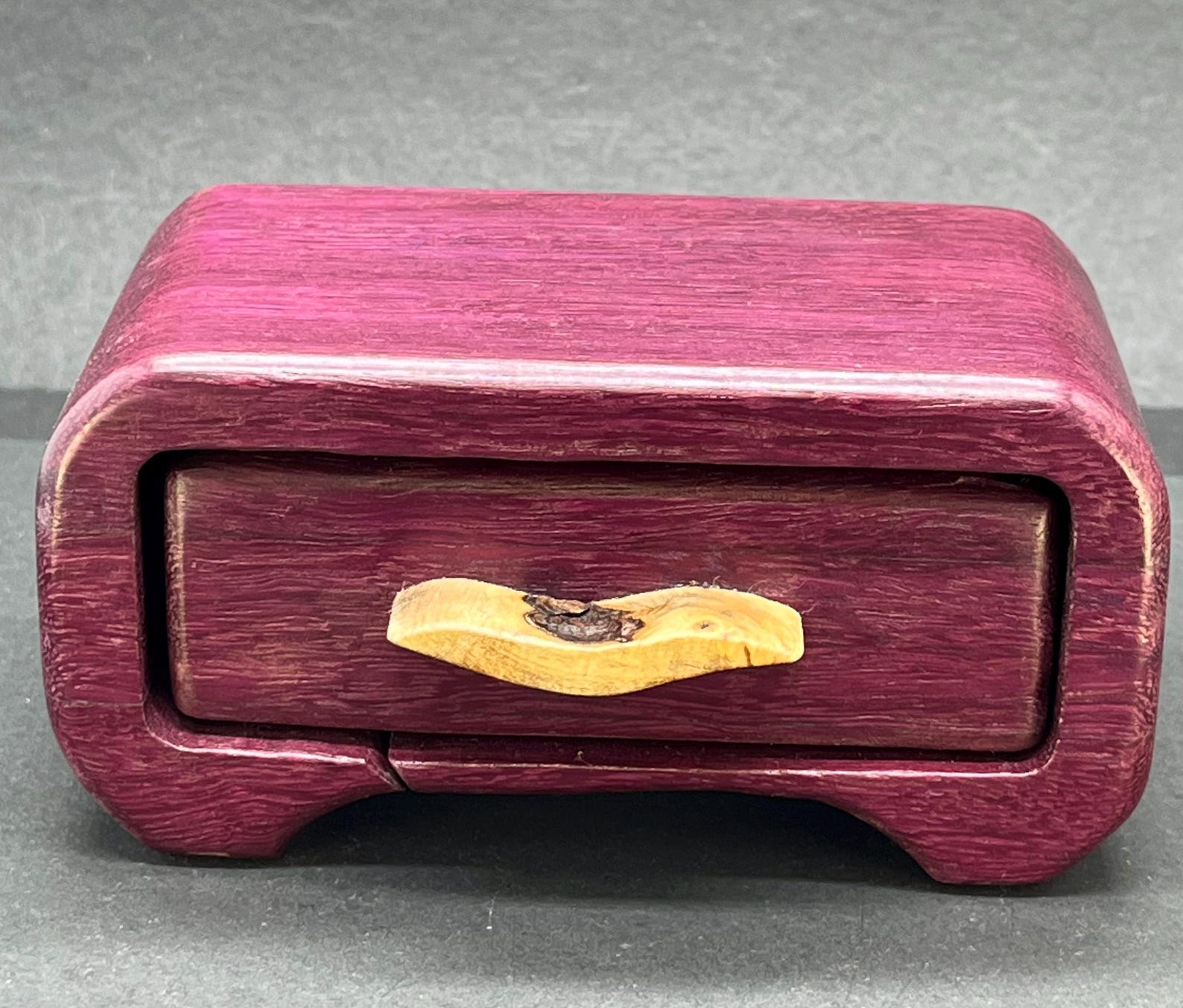 A Unique Single Drawer Purple Heart Box Hwith Buckeye Burl Handle box ...