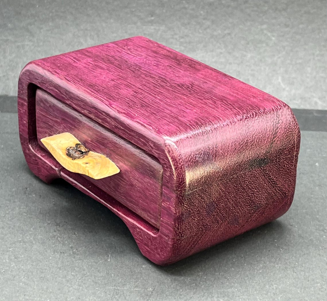 A Unique Single Drawer Purple Heart Box Hwith Buckeye Burl Handle box ...